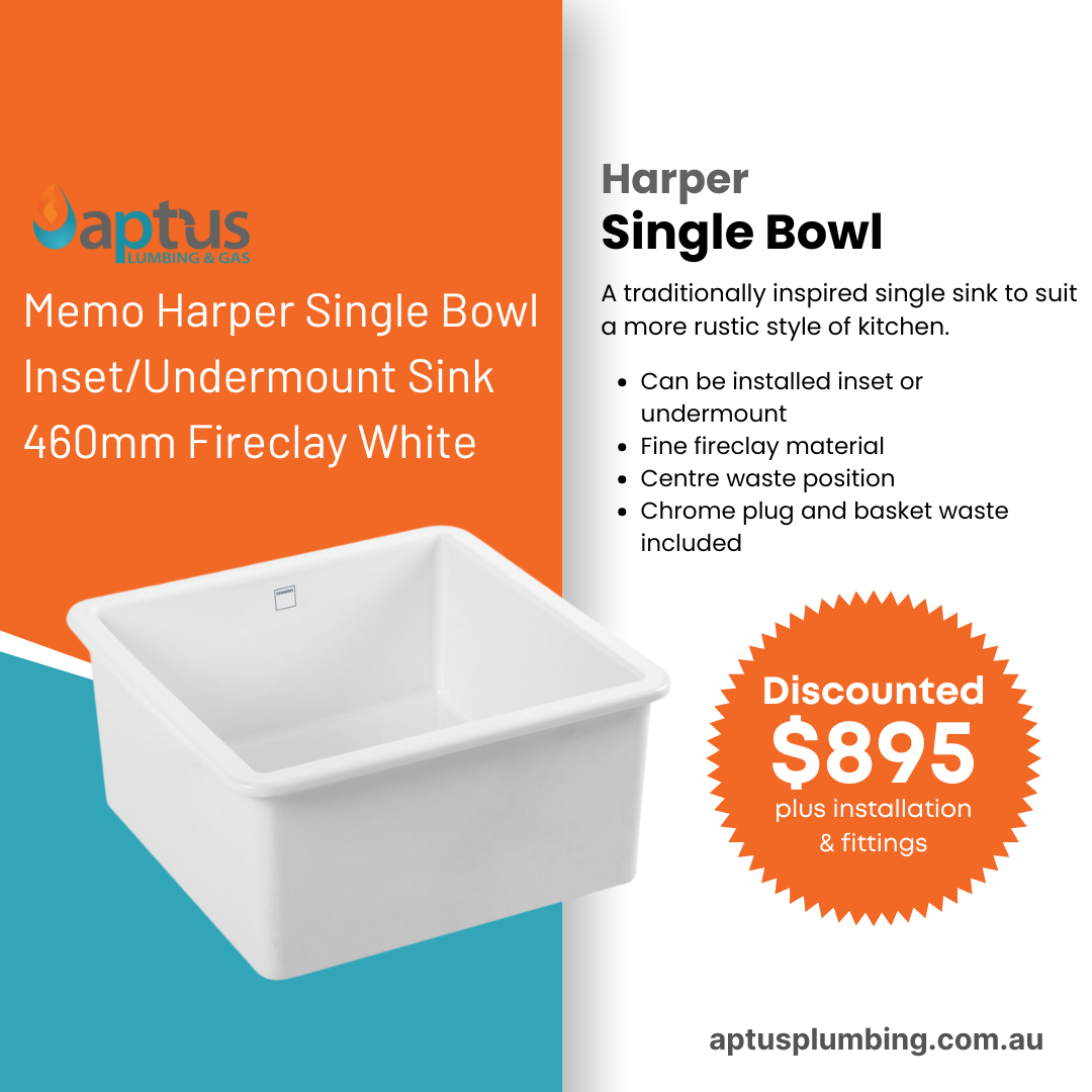 Memo Harper Single Bowl Inset/Undermount Sink 460mm Fireclay White